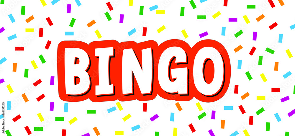 Slogan bingo for lottery with confetti. Game of chance to win for young ...