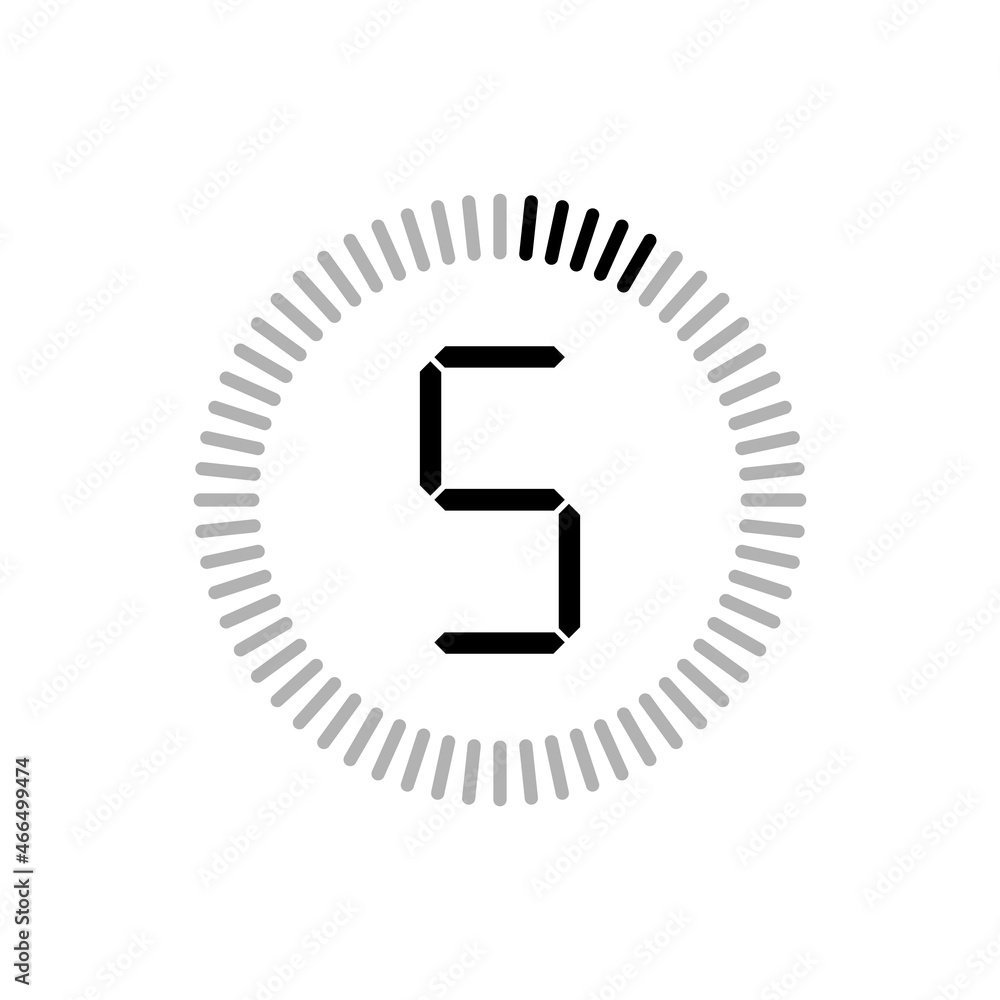 Timer Icon With Five Second Stopwatch With 5 Minute Clock For Time