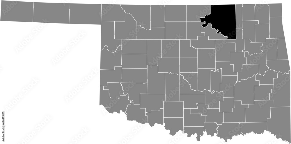 Black highlighted location map of the Osage County inside gray ...