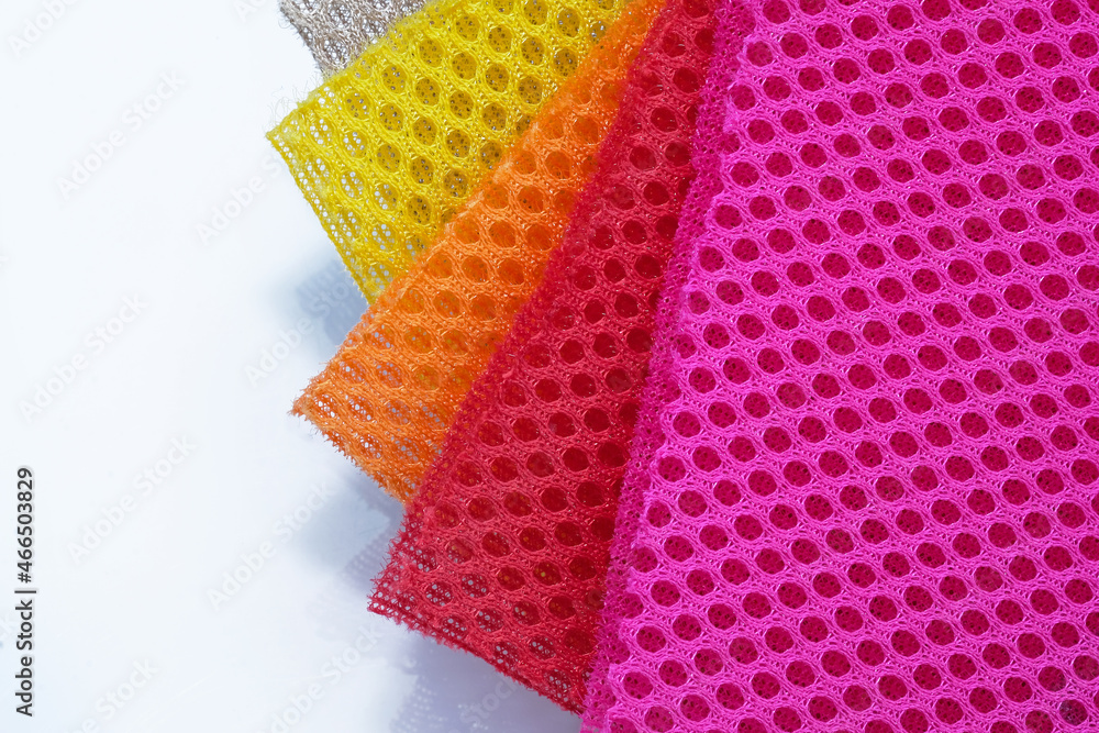 Bright Color palette of special textile mesh. Polyester mesh with foam ...