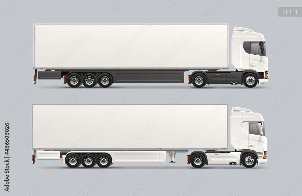 Realistic vector Truck trailer side view blank Mockup template ...