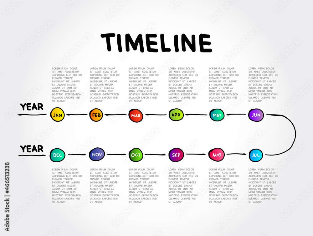 12 months infographic hand drawn timeline concept background Stock ...