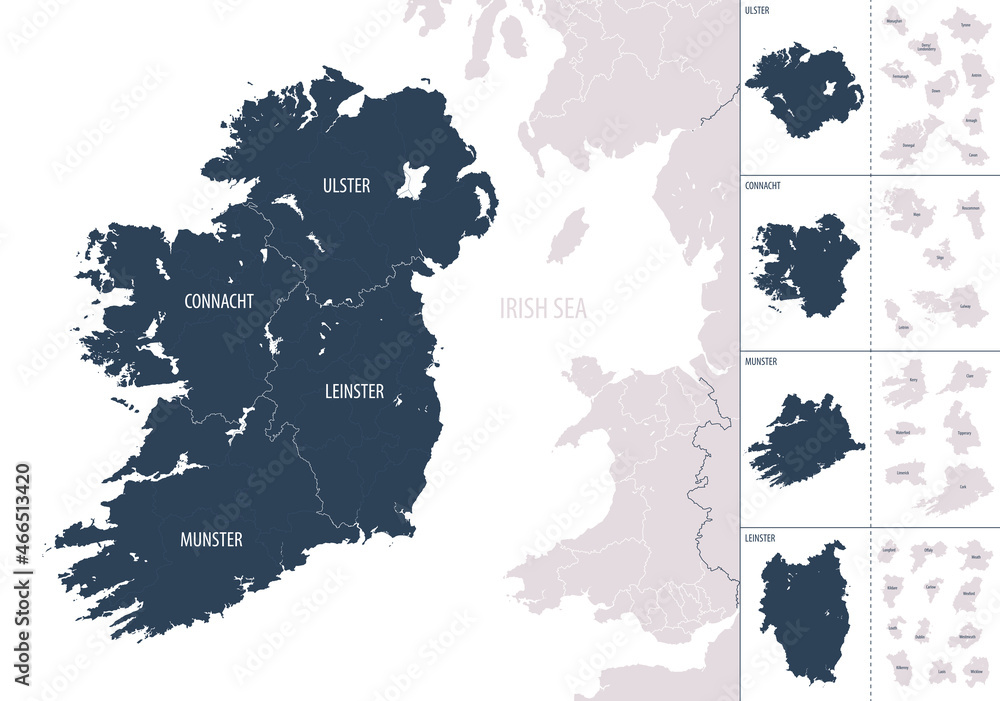 Vector color detailed map of Ireland with administrative divisions of ...
