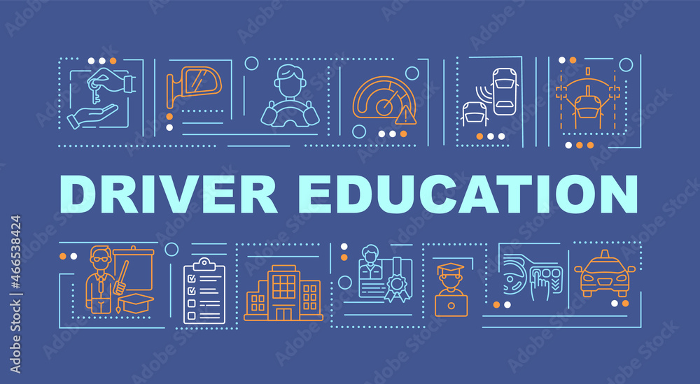 Driver education and training word concepts banner. Car riding skill ...