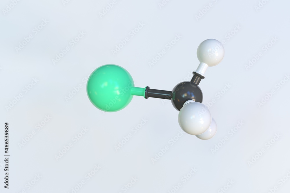 Chloromethane molecule made with balls, scientific molecular model. 3D ...