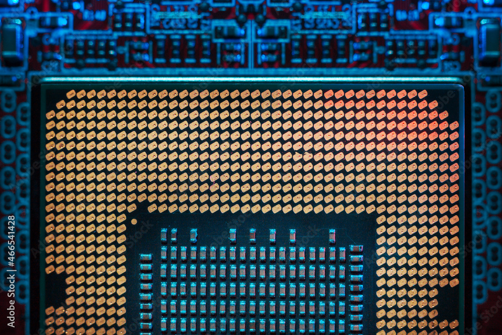 Poster Close-up of a modern new generation microchip based on nanometer ...