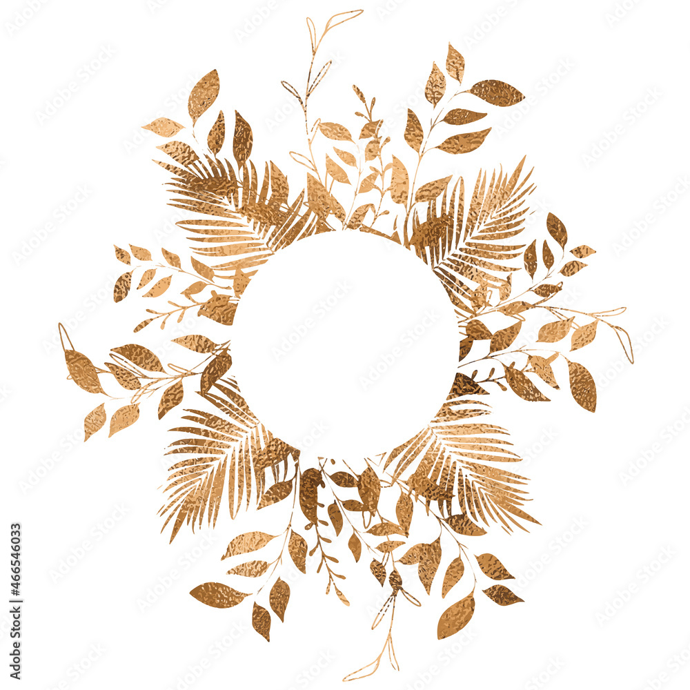 Plant frame. Vector plants and grasses in gold style with gloss effects ...