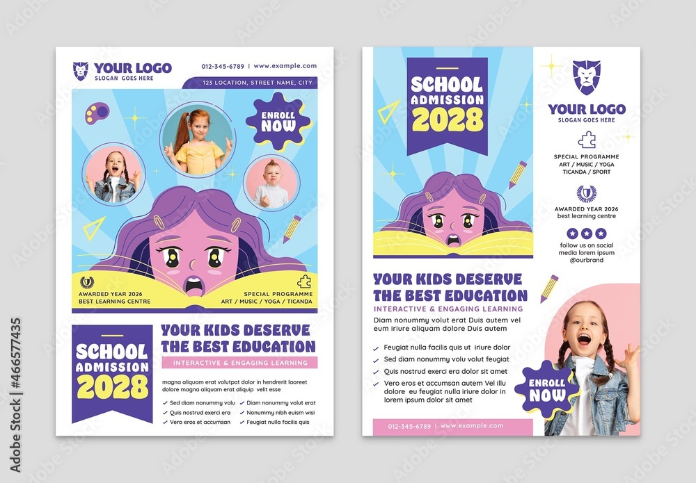 Education School Flyer Poster with Kid Reading Books Stock Template ...