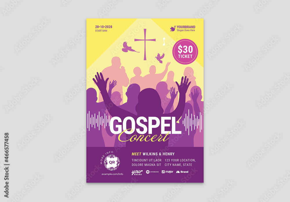 Modern Church Gospel Music Concert Flyer Layout Stock Template | Adobe ...