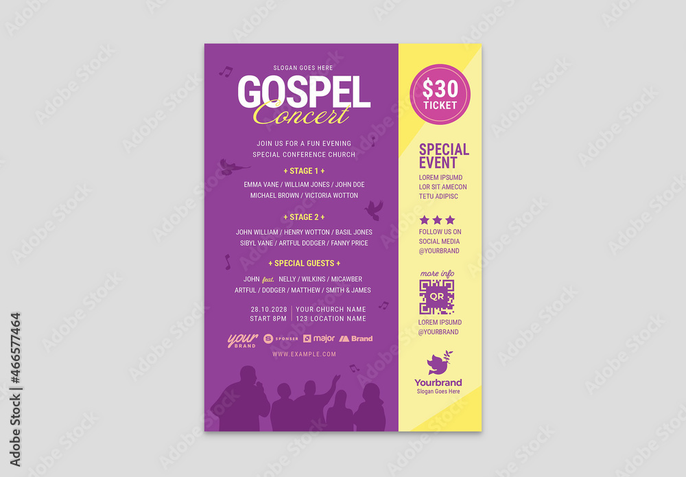 Gospel Music Event Flyer Layout Stock Template | Adobe Stock