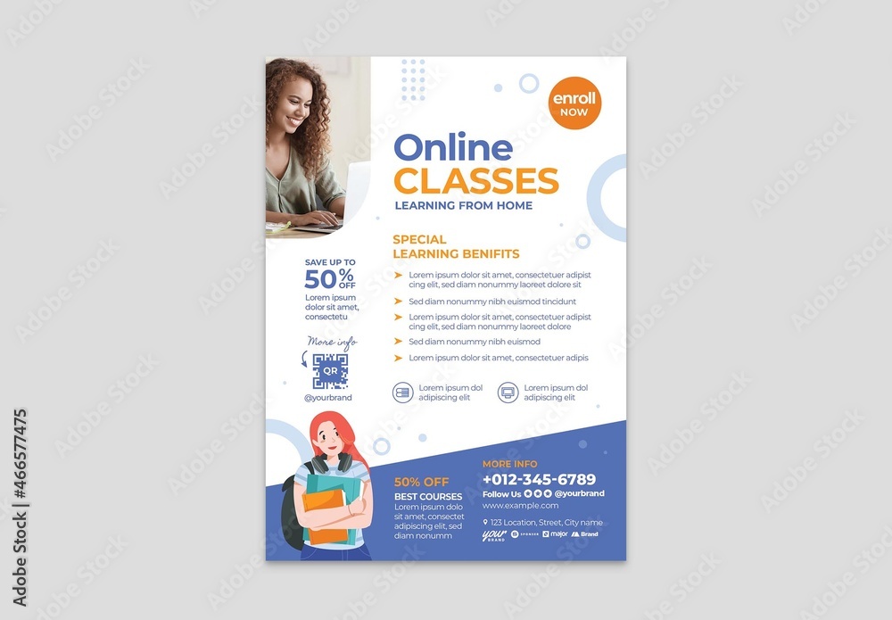 Modern Educational College Flyer for Online Classes Stock Template ...