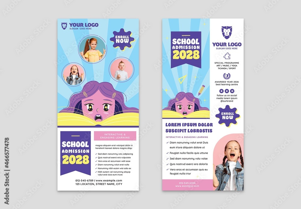 Education School Thin Card Flyer Stock Template | Adobe Stock