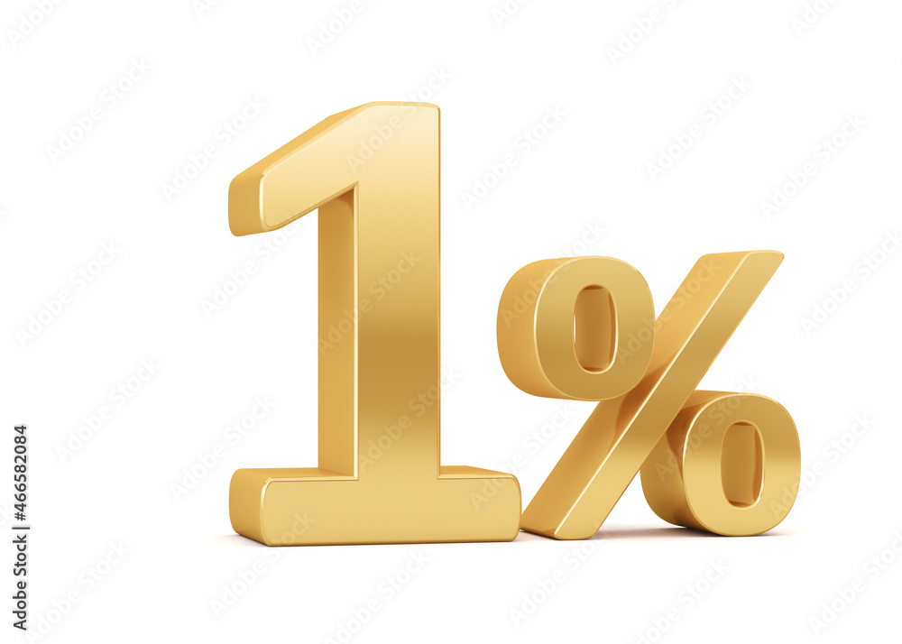 Gold one percent isolated on white background. 1% discount on sale. 3d ...
