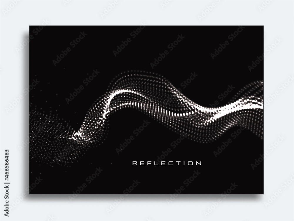 Abstract cover page design with shiny particle wave on dark background ...