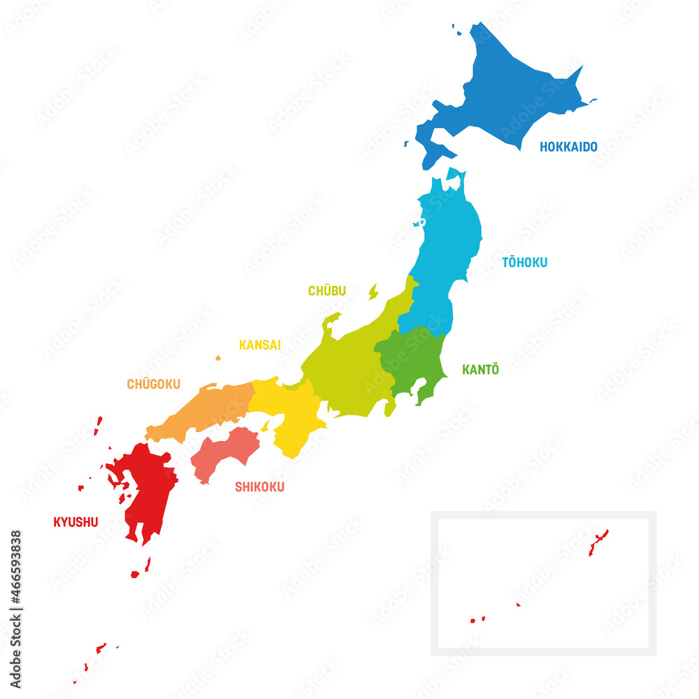 Japan - political map of regions Stock Vector | Adobe Stock