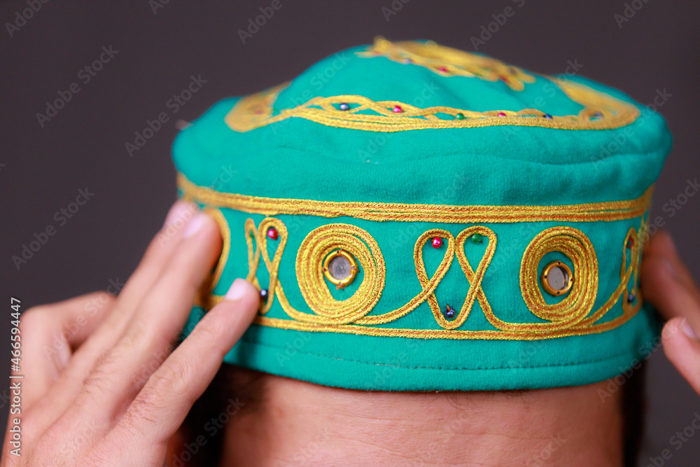 Islamic traditional headdress. The skullcap is a traditional Turkic cap ...