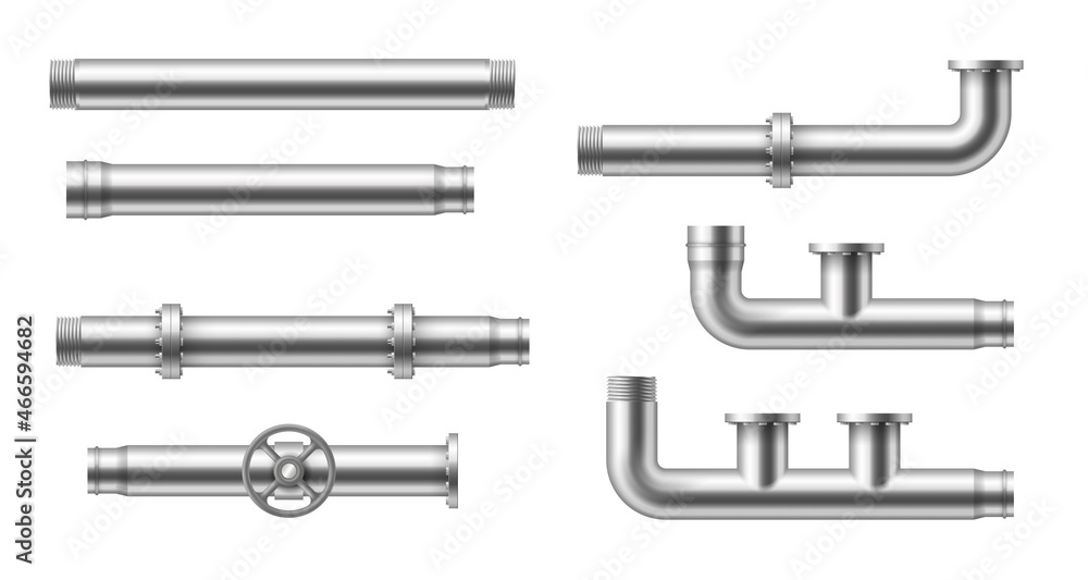 Realistic pipes. Water tube pipelines with valves, joints and ...