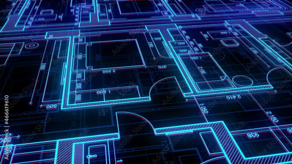 3d animated blueprint plan of the house floors with interior idea and ...