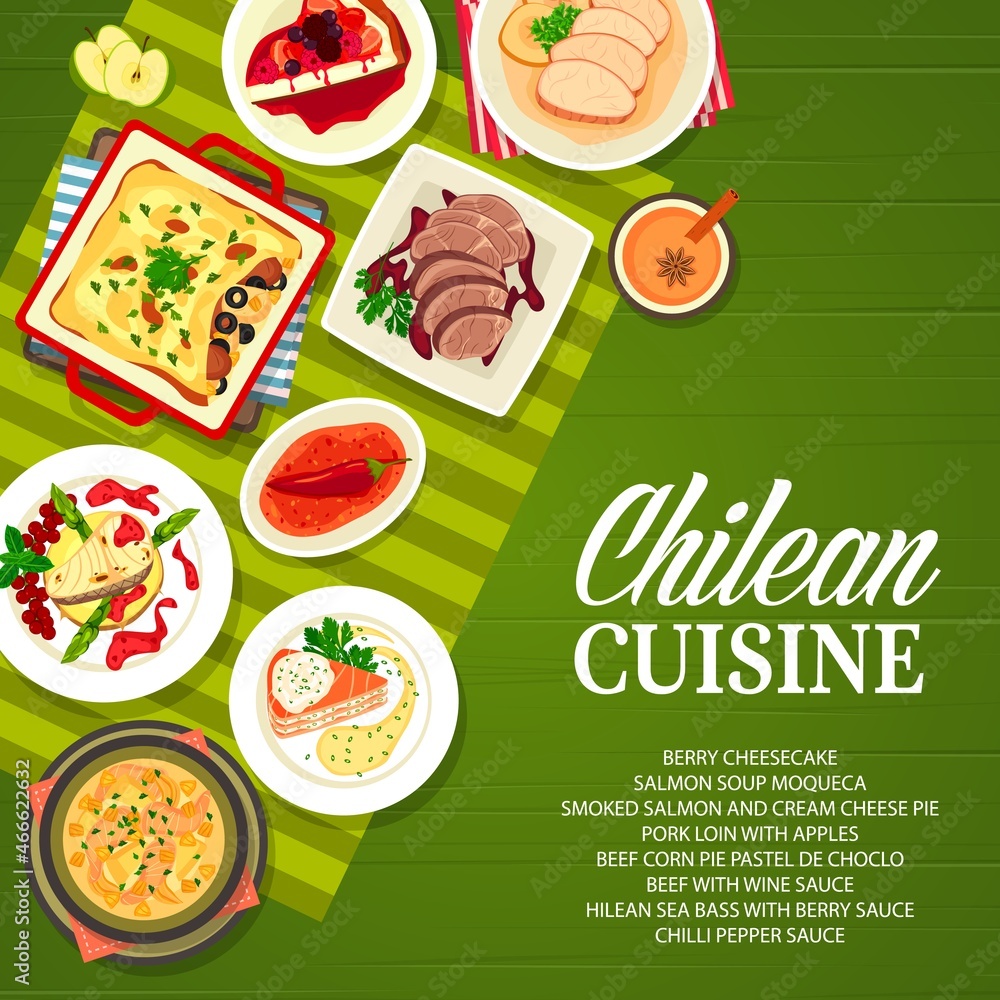 Chilean food dishes and meals, Chile cuisine restaurant menu cover ...