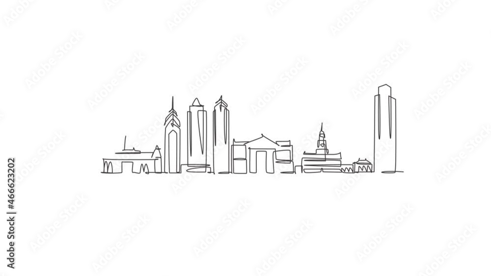 Animation of one line drawing of Philadelphia city skyline, USA ...