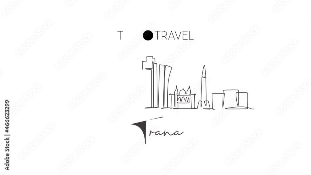 Animation of one line drawing of city Tirana skyline, Albania ...