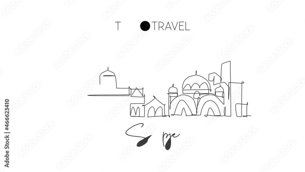 Animated self drawing of continuous line draw Skopje city skyline ...