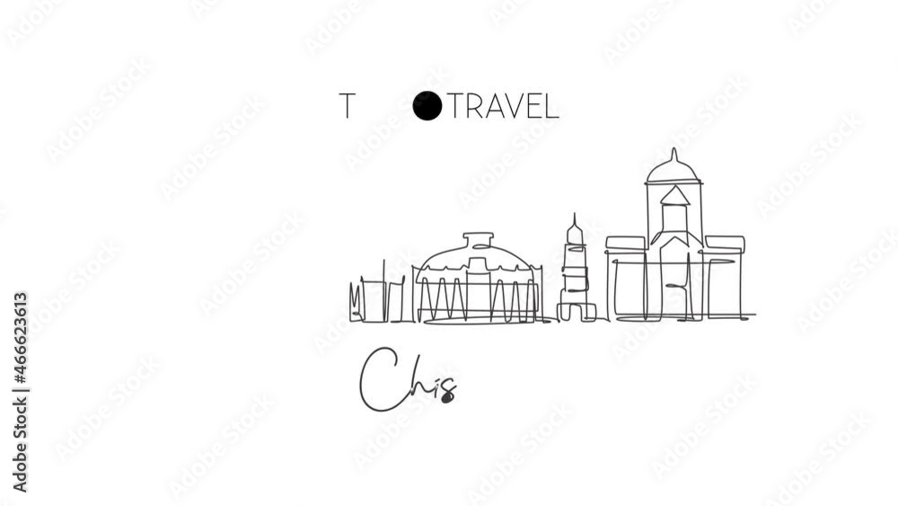 Animation of one line drawing of Chisinau city skyline, Moldova ...