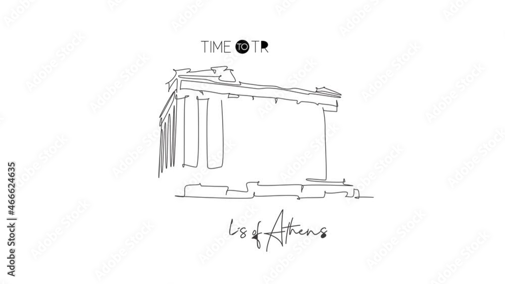 Vidéo Stock Animated self drawing of one continuous line draw Acropolis ...