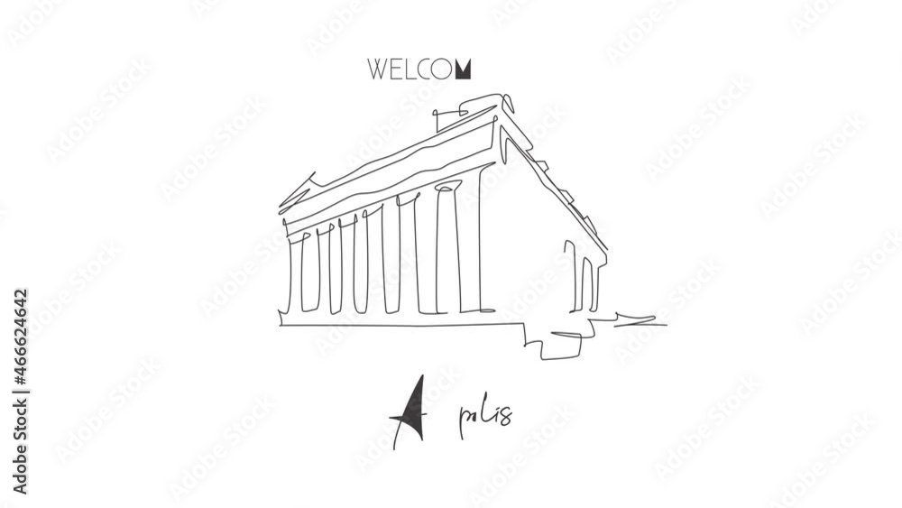 Animation of one line drawing Acropolis temple landmark. World famous ...