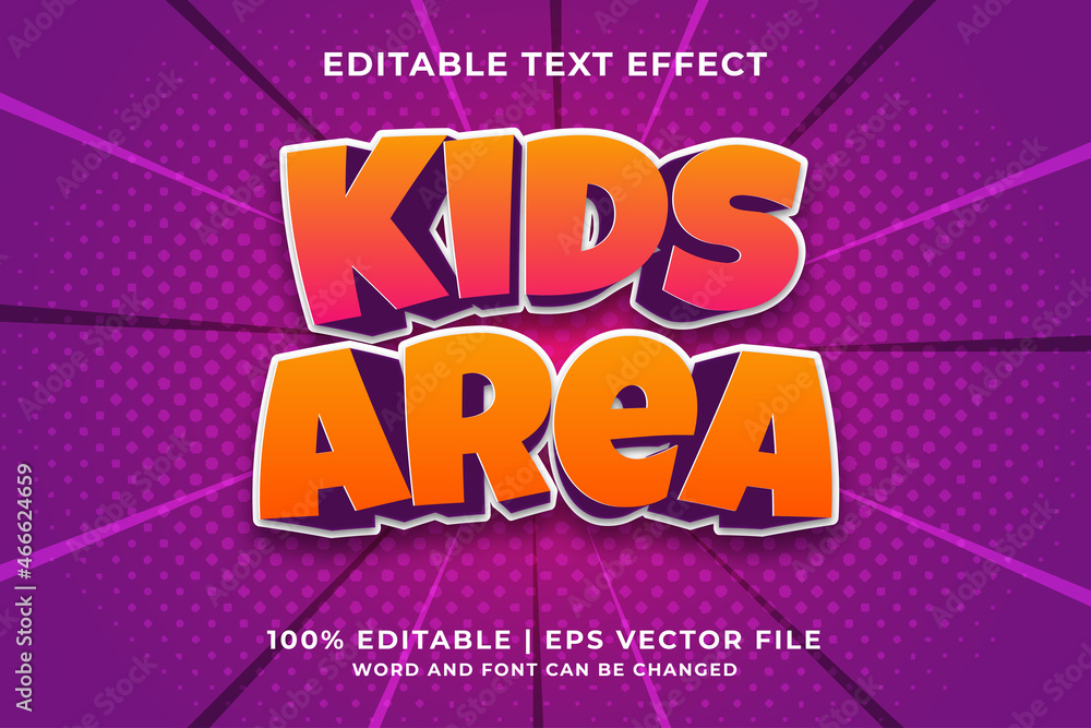 Editable text effect - Kids Area 3d template style premium vector Stock ...