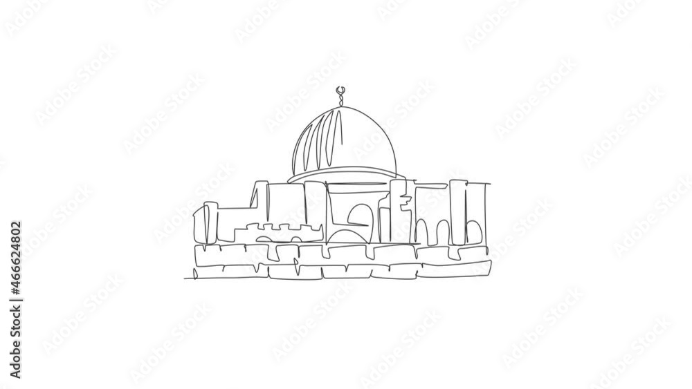 Animated self drawing of continuous line draw Al Aqsa mosque landmark ...