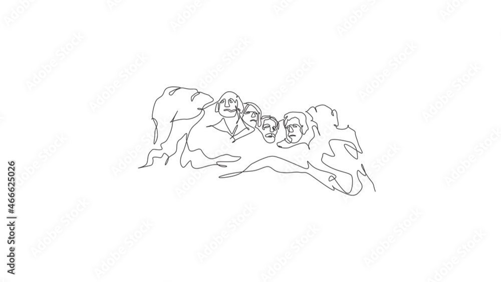 Animation of one line drawing Mount Rushmore National Memorial landmark ...