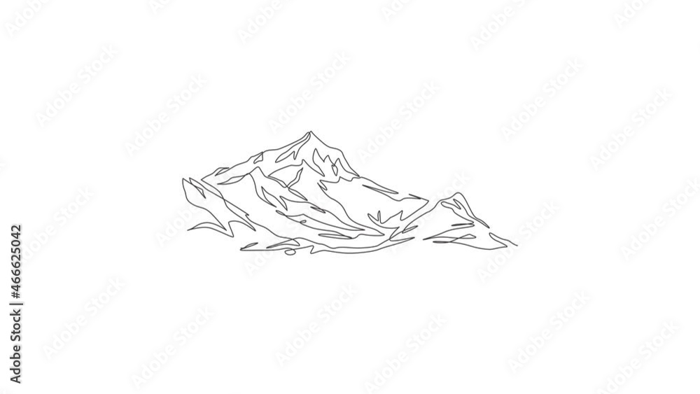 Animation of one line drawing Himalaya Mount Everest landmark. World ...
