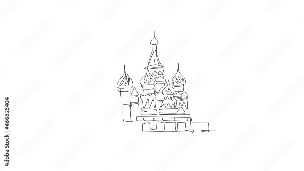 Animation of one line drawing St. Basils landmark. World iconic place ...