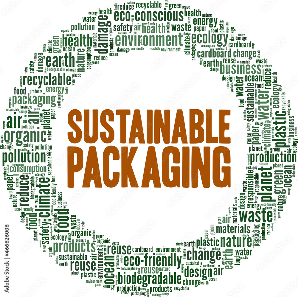 Sustainable packaging vector illustration word cloud isolated on white ...