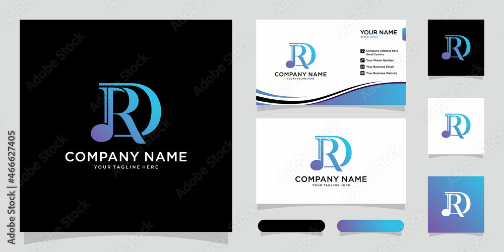 Initial RD letter with music vector logo and business card design ...