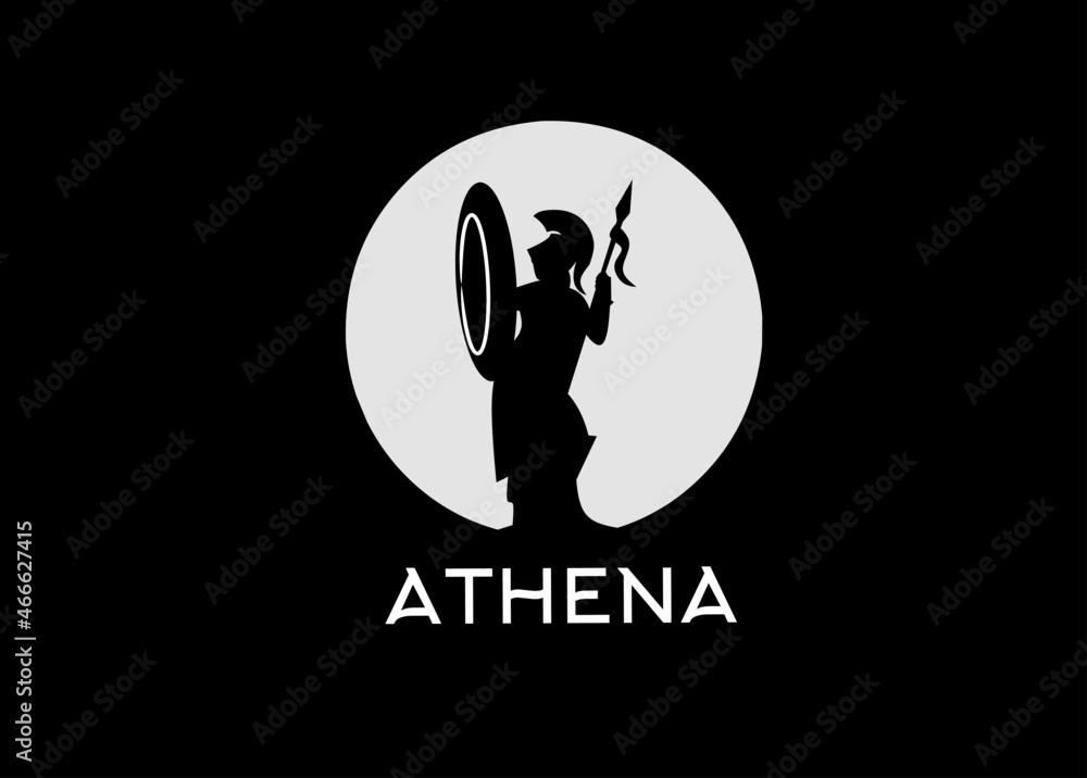 Silhouette of Athena Minerva with Shield and Spear, The Beauty Greek ...