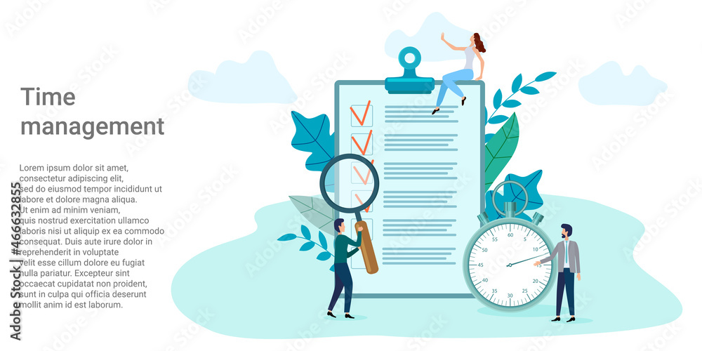 Time management.People on the background of the task list and the clock ...