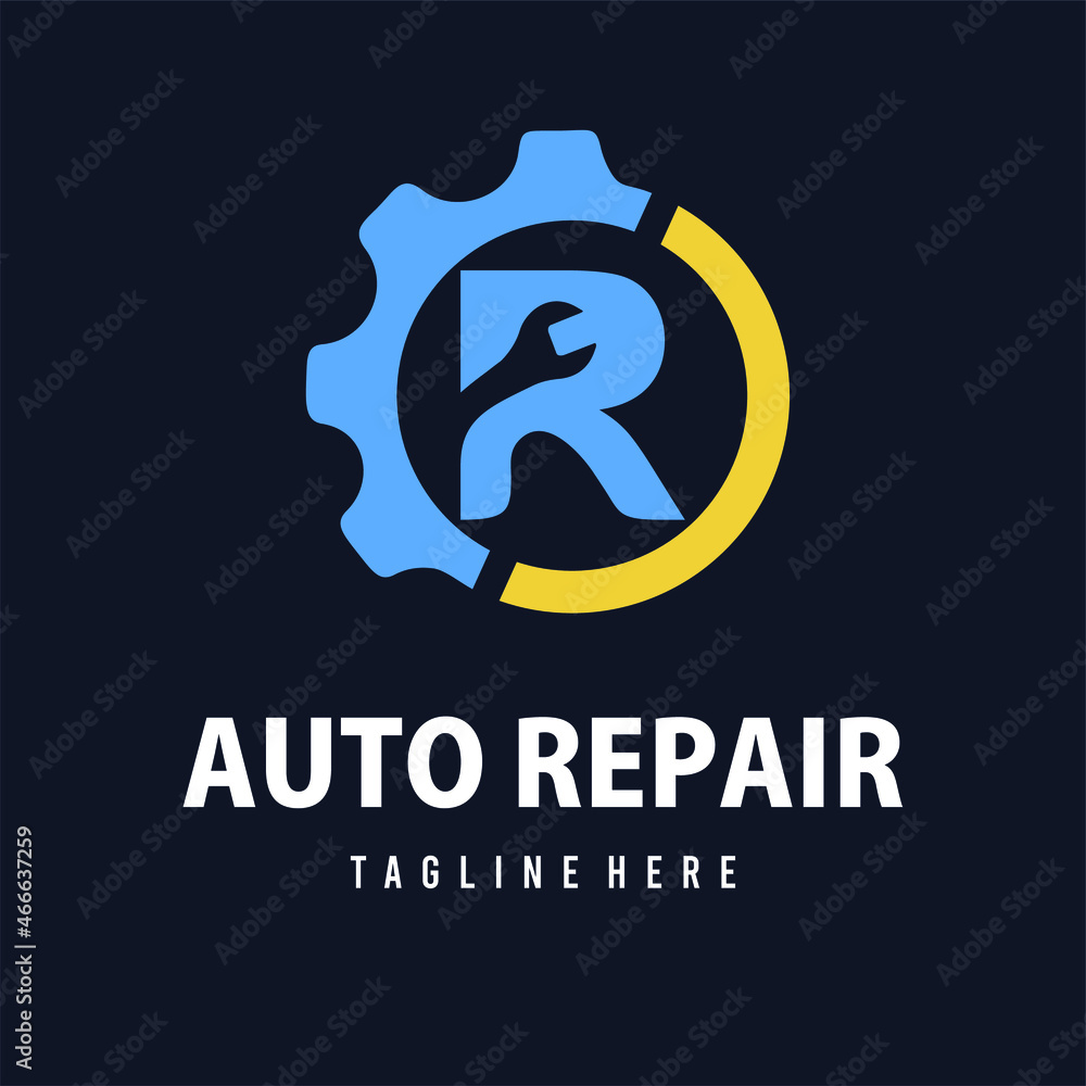 Initial R Letter with Gear and Wrench for Automotive Home Repair ...