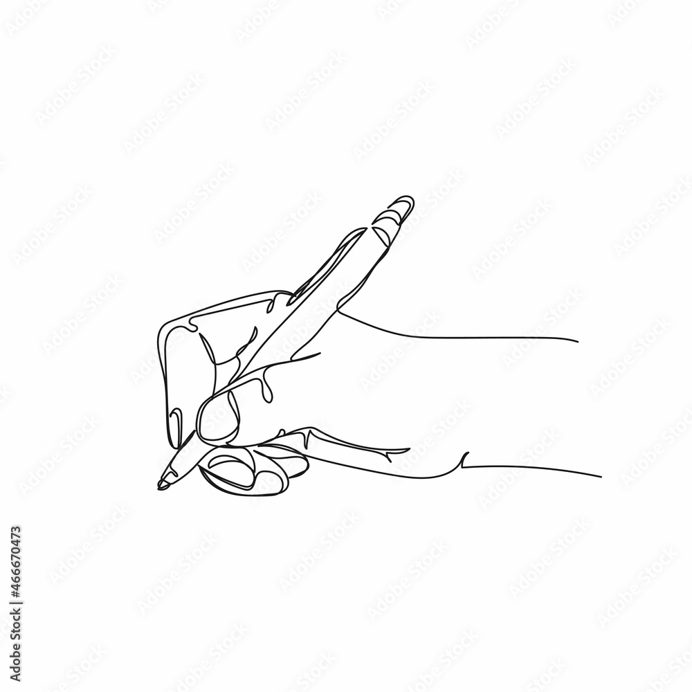 Vector continuous one single line drawing icon of hand holding a pen in ...
