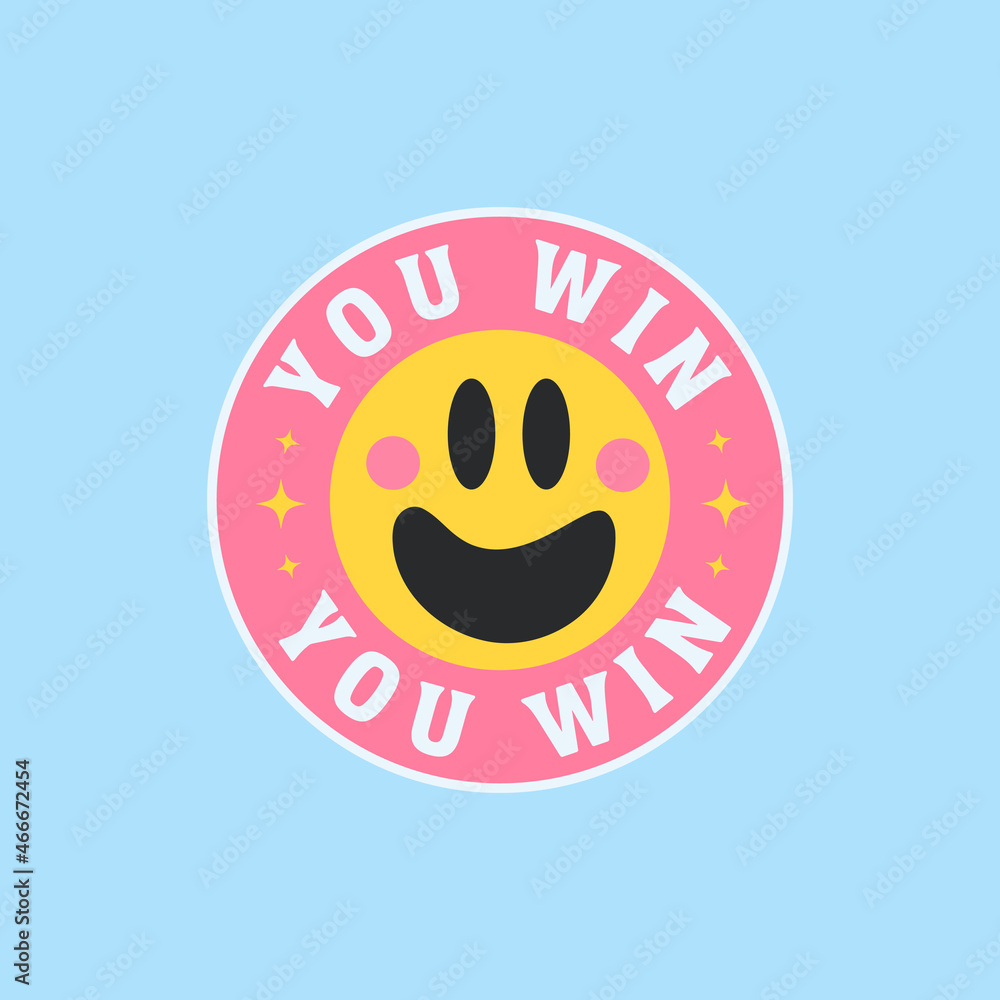 You Win Cute Trendy Sticker, Pin, Patch Vector Design. Stock Vector ...