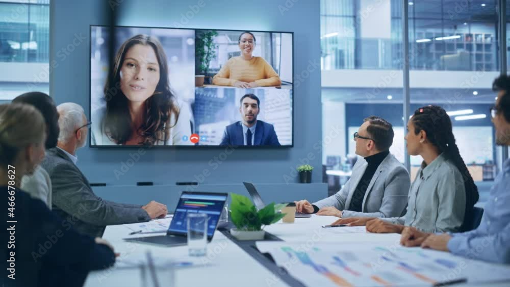 Video Conference Call in Office Boardroom Meeting Room: Executive ...