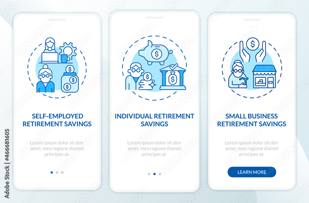 Saving options onboarding mobile app page screen. Self-employed ...