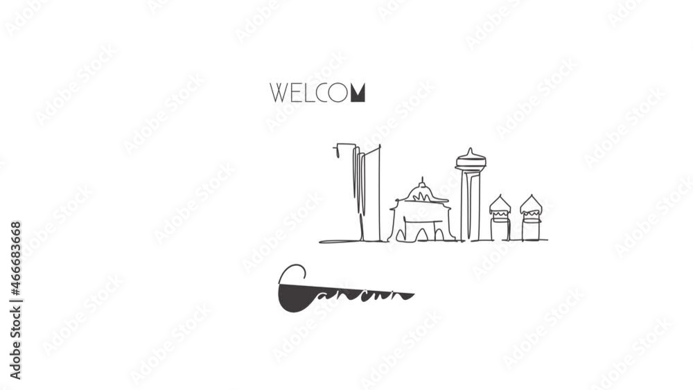 Animated self drawing of one continuous line draw Cancun city skyline ...