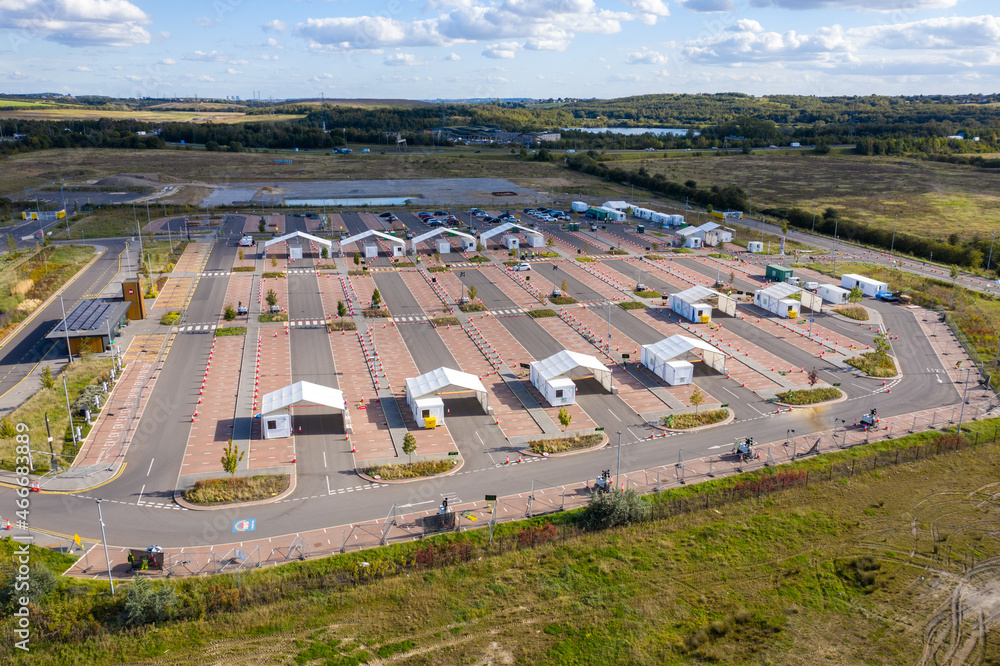Aerial photo of the Covid-19 drive-through testing site in Leeds West ...