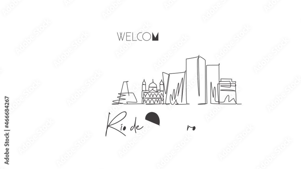 Animated self drawing of single continuous line draw Rio de Janeiro ...