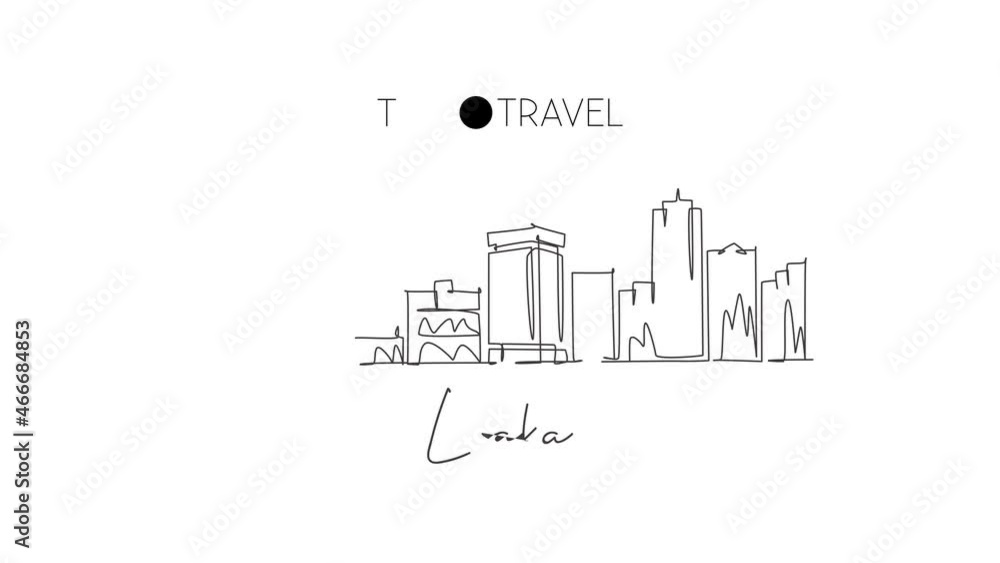 Animated self drawing of one continuous line draw Lusaka skyline ...