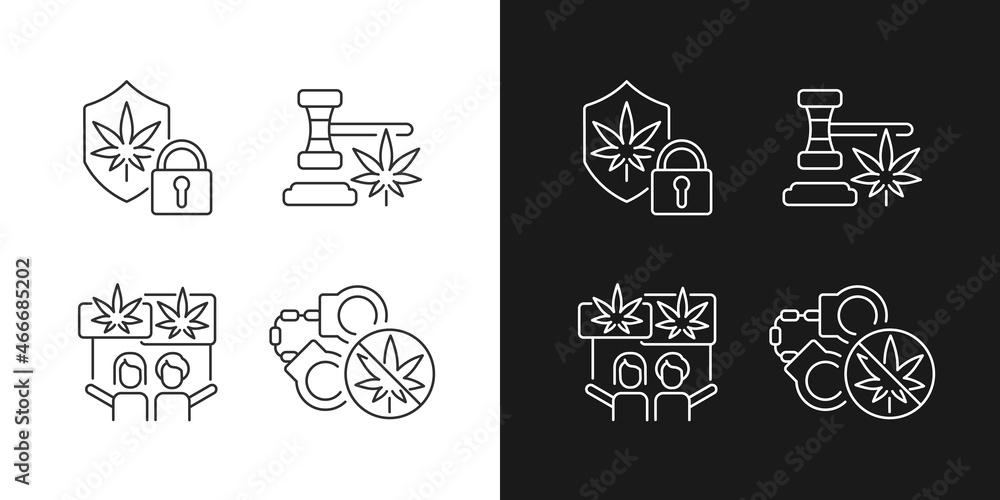 Legality of cannabis linear icons set for dark and light mode ...