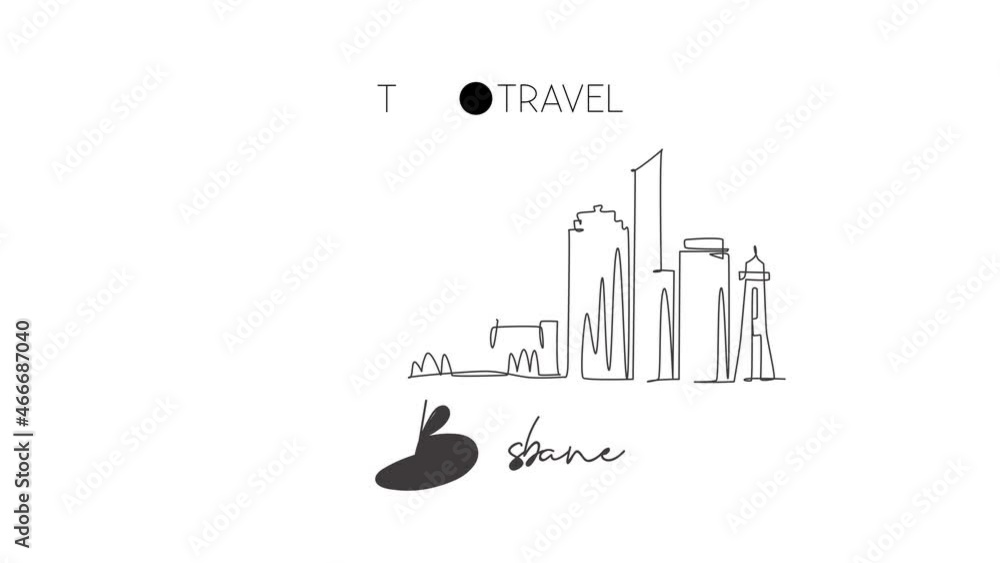 Animated self drawing of one continuous line draw Brisbane city skyline ...