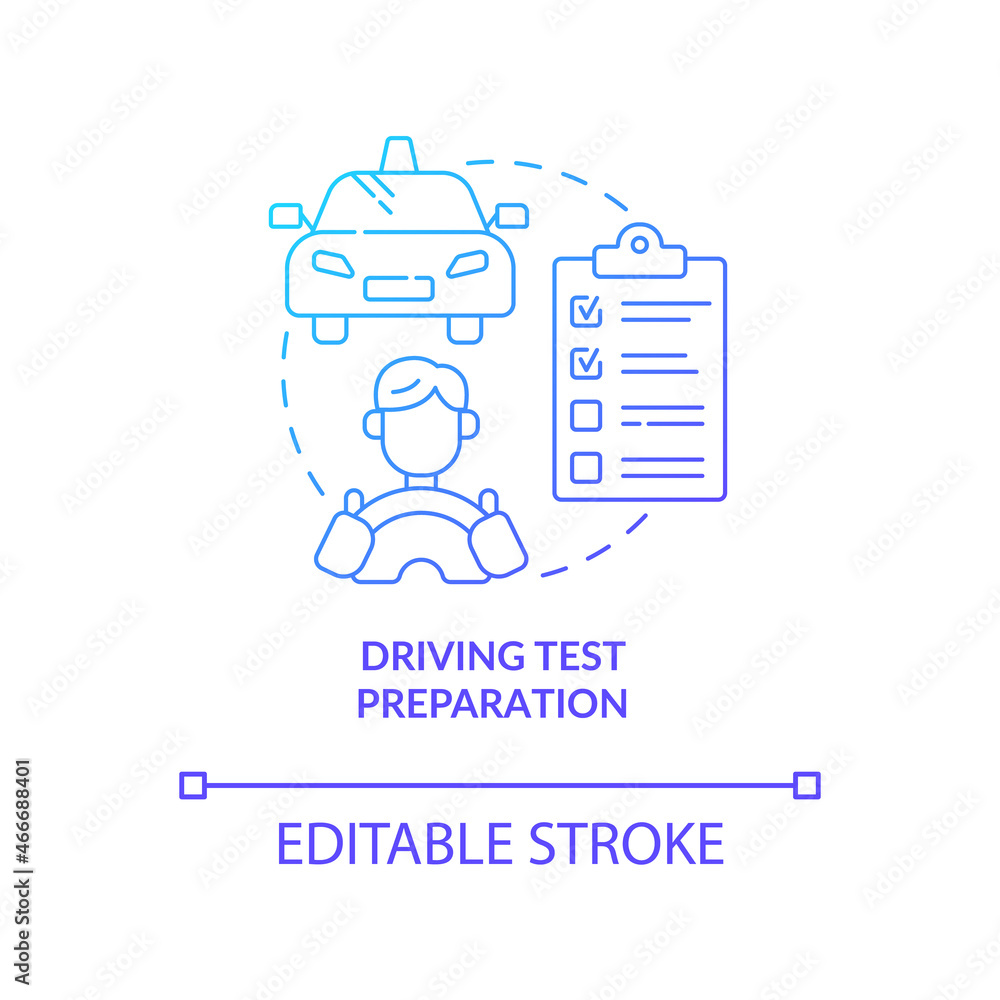 Driving test preparation blue gradient concept icon. Driving school ...